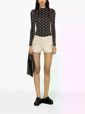 MARINE SERRE Crescent Moon Print Mock Neck Long Sleeve Top - Black