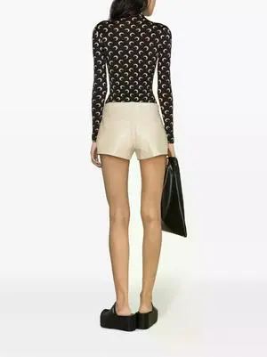 MARINE SERRE Crescent Moon Print Mock Neck Long Sleeve Top - Black