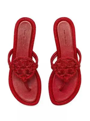 Tory Burch Miller Embellished Knot Slides - Red