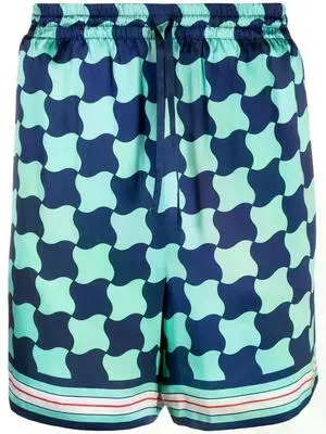 Casablanca Pool Tile Silk Shorts - Blue