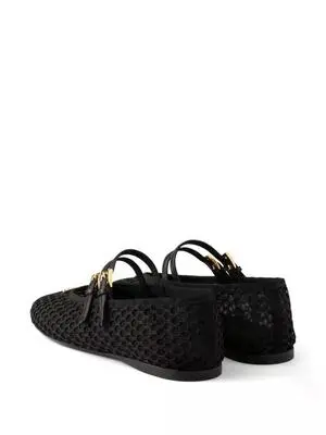 Prada Mesh Ballet Flats With Double Buckle Fastening - Black