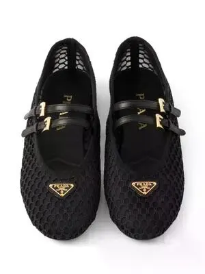 Prada Mesh Ballet Flats With Double Buckle Fastening - Black