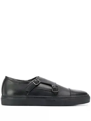 SCAROSSO Leather Monk Strap Sneakers - Black