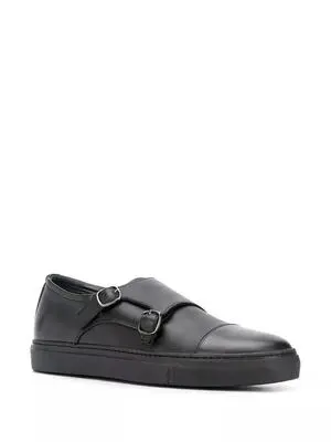 SCAROSSO Leather Monk Strap Sneakers - Black