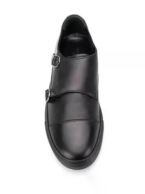 SCAROSSO Leather Monk Strap Sneakers - Black