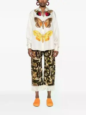 PIERRE-LOUIS MASCIA Floral-pattern Fringed Tapered Jeans