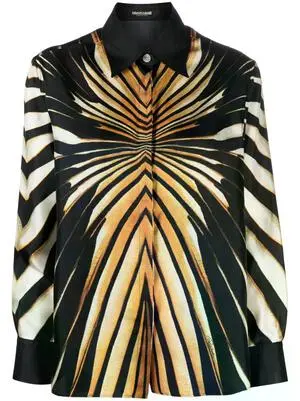Roberto Cavalli Abstract-pattern Print Silk Shirt - Black