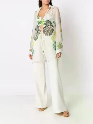 AMIR SLAMA Palm Leaf Print Beach Shirt