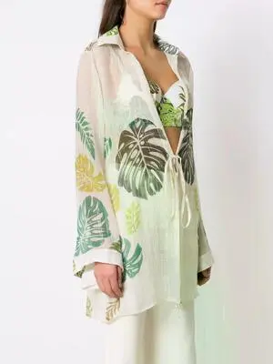 AMIR SLAMA Palm Leaf Print Beach Shirt