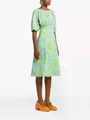 Marni Gathered Floral-print Cotton Dress