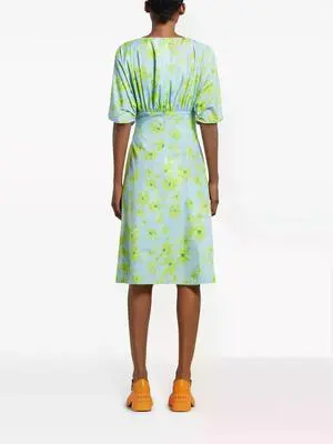 Marni Gathered Floral-print Cotton Dress