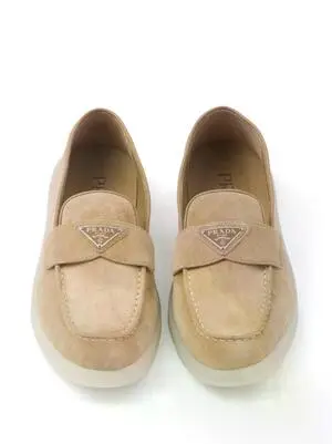 Prada Triangle-logo Suede Loafers - Neutrals
