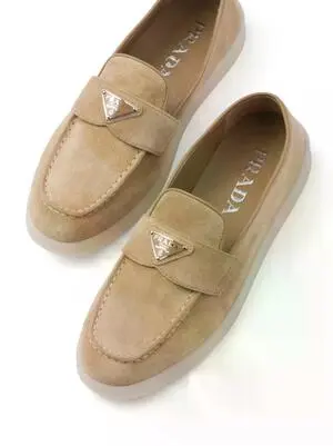 Prada Triangle-logo Suede Loafers - Neutrals