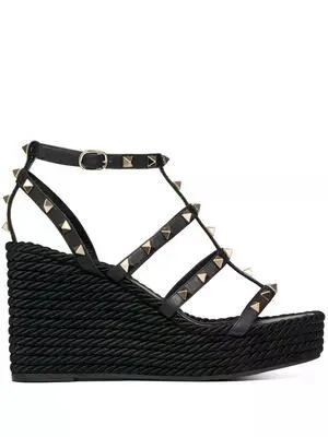 Valentino Garavani 95mm Studded Ankle-strap Wedge Sandals - Black