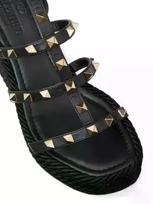 Valentino Garavani 95mm Studded Ankle-strap Wedge Sandals - Black