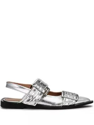 Ganni Silver Tone Flats For Women