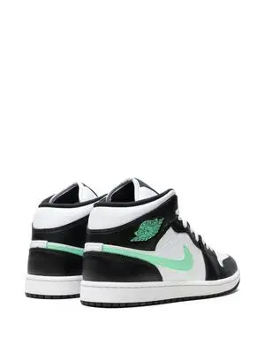 JORDAN Air 1 Mid Green Glow Sneakers - Black