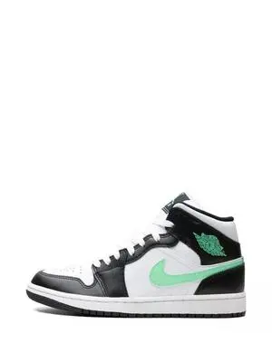 JORDAN Air 1 Mid Green Glow Sneakers - Black