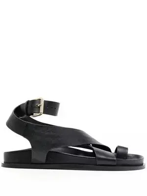 A.emery Jalen Flat Leather Sandals - Black