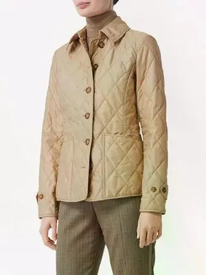 Burberry Diamond-quilted Jacket With Leather Trim And Check Lining - Neutrals