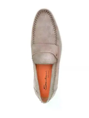 Santoni Logo-embossed Suede Loafers - Neutrals