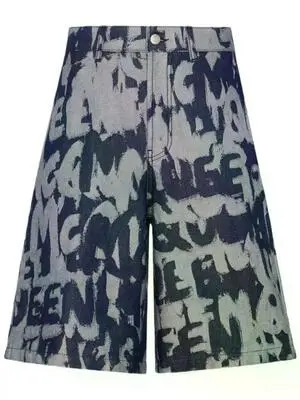 Alexander McQueen Graffiti-print Denim Shorts - Blue