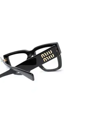 Miu Miu Logo-plaque Rectangle-frame Glasses - Black