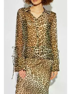 GANNI Animal-print Long-sleeve Blouse