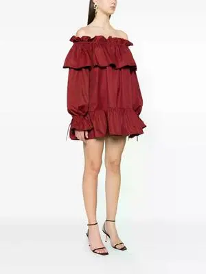 Saint Laurent Ruffled Cotton Mini Dress - Red