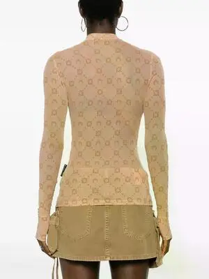 MARINE SERRE Logo-pattern Mock Neck Long Sleeve Top - Neutrals