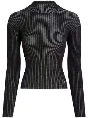 Karl Lagerfeld Mock-neck Lurex T-shirt - Black
