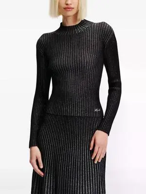 Karl Lagerfeld Mock-neck Lurex T-shirt - Black