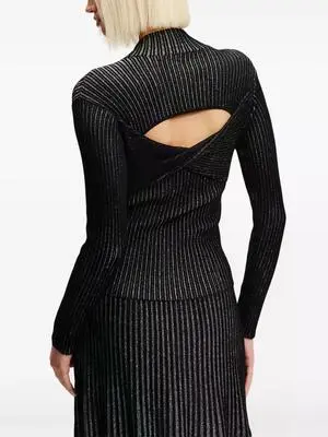 Karl Lagerfeld Mock-neck Lurex T-shirt - Black