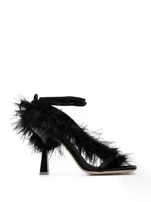 SEBASTIAN MILANO Marie A. 110mm Feather-trim Sandals - Black
