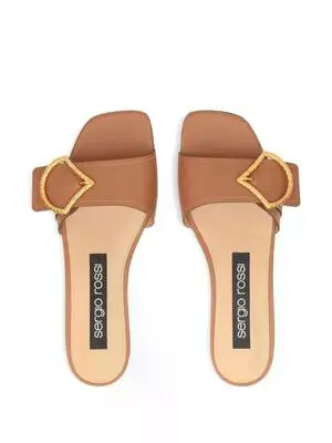 SERGIO ROSSI Buckled Leather Sandals - Brown