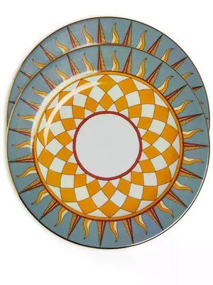 La DoubleJ Geometric-print Porcelain Dessert Plate - Grey