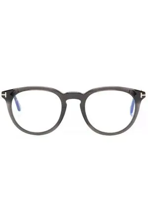 TOM FORD Logo-engraved Round-frame Glasses - Black