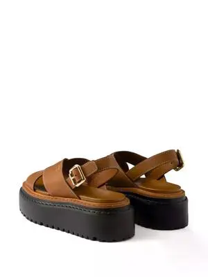 Prada Leather Platform Sandals - Brown