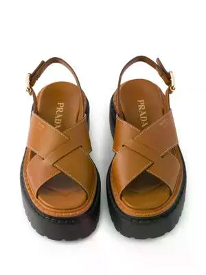 Prada Leather Platform Sandals - Brown