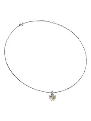 David Yurman 14kt Yellow Gold And Sterling Petite Cable Heart Diamond Necklace - Silver
