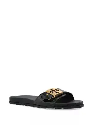 Tory Burch Mellow Slide Sandals With Gold-tone Logo Plaque - Black