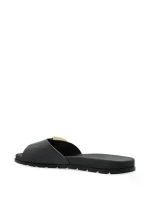 Tory Burch Mellow Slide Sandals With Gold-tone Logo Plaque - Black
