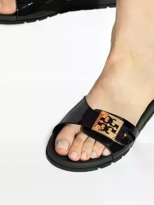Tory Burch Mellow Slide Sandals With Gold-tone Logo Plaque - Black