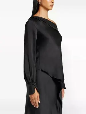 Simkhai Alice Cold-shoulder Satin Blouse - Black