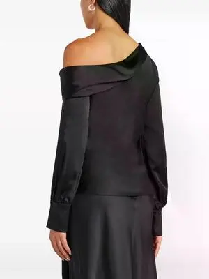 Simkhai Alice Cold-shoulder Satin Blouse - Black