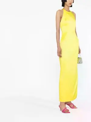 Gcds Halterneck Satin Maxi Dress With Side Slit