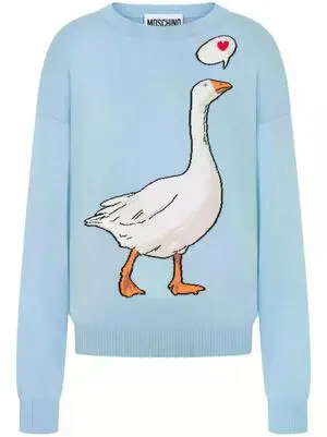 Moschino Goose-motif Cotton Sweater - Blue