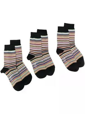 Paul Smith Intarsia-knit Striped Socks Set Of Three - Black