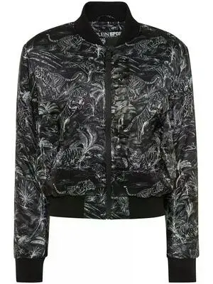 PLEIN SPORT Jungle-print Bomber Jacket - Black