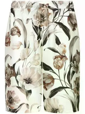 Dolce & Gabbana Floral-print Silk Shorts - White